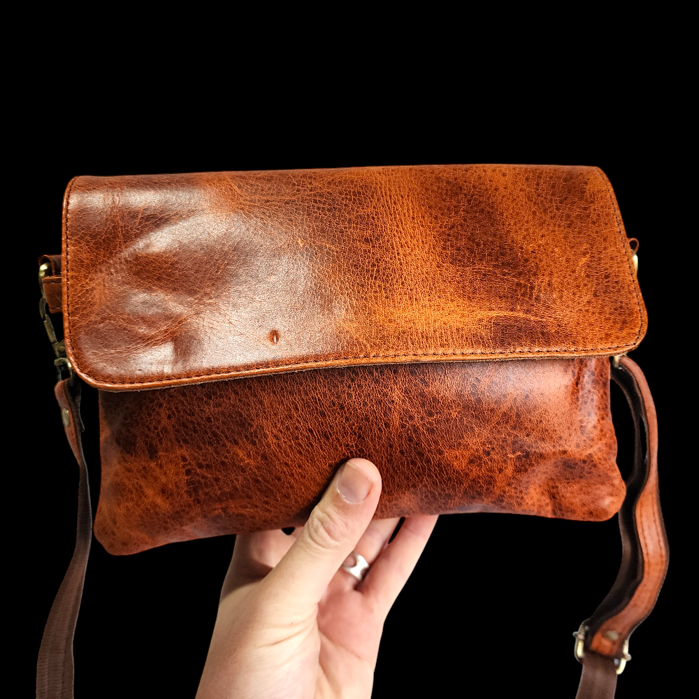 Genuine Leather Rectangle Shoulder Bag - Vintage Brown – amberj