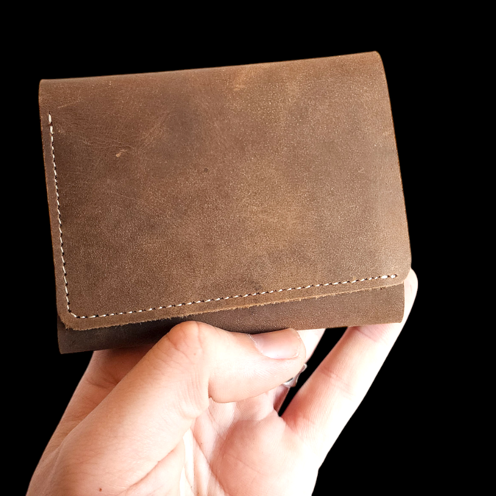Genuine Leather Rustic Fold Out Wallet - Brown – amberj