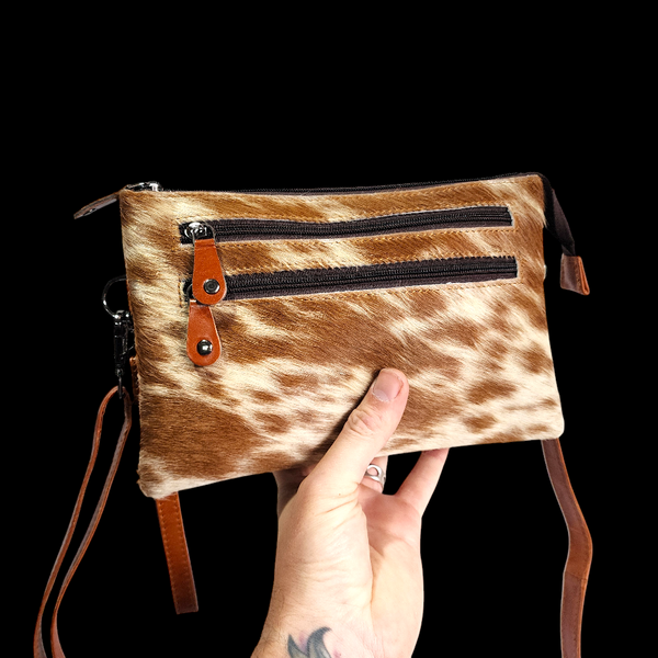 Genuine Leather & Cow Hair Shoulder Bag - Tan & Hair – amberj