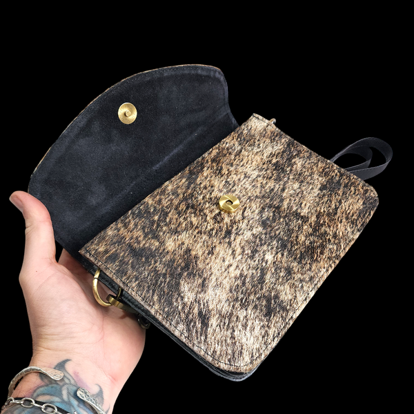 Genuine Leather & Cow Hair Rectangle Shoulder Bag - Black & Hair – amberj